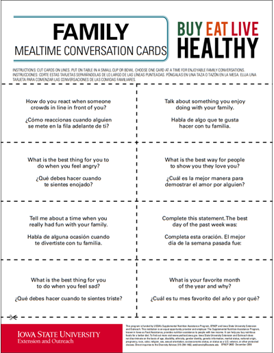 Mealtime Conversation Cards Mealtime Conversation Cards